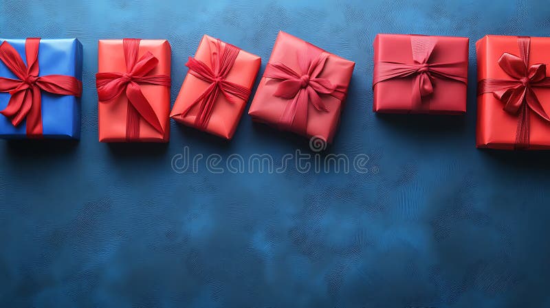 Red and Blue Gift Boxes Arranged on a Blue Surface Stock Illustration ...
