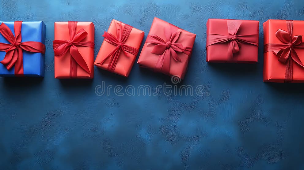 Red and Blue Gift Boxes Arranged on a Blue Surface Stock Illustration ...