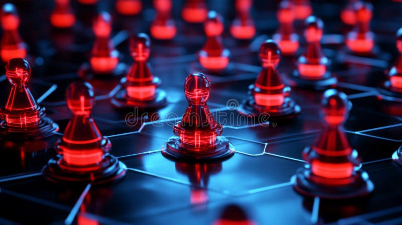 Red and Blue Glass Chess Pieces on Futuristic Board Stock Illustration ...