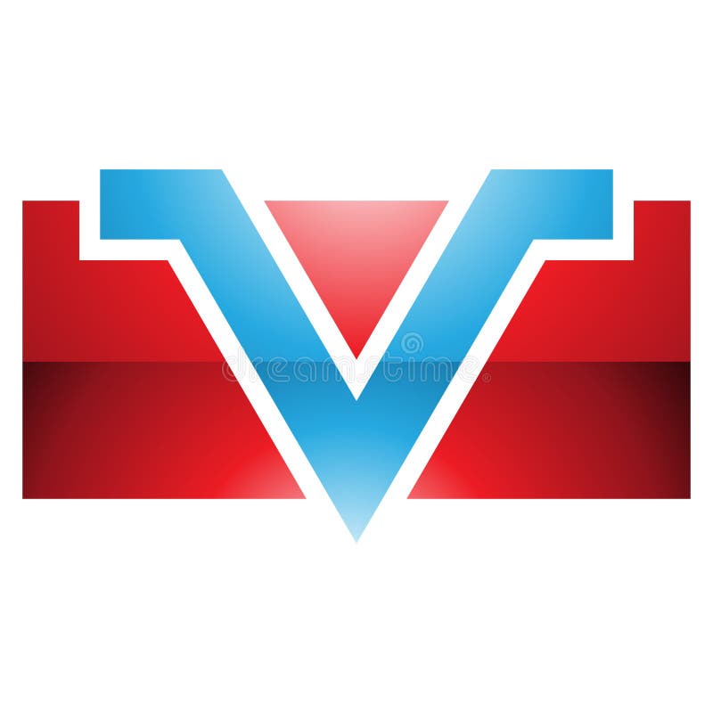 Red and Blue Glossy Rectangle Shaped Letter V Icon Stock Vector ...