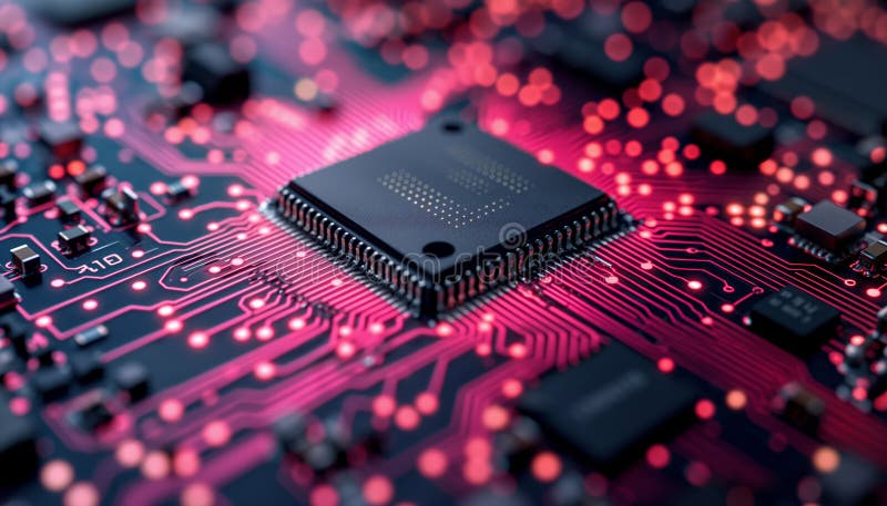 Red and Blue Glowing Circuit with a CPU Stock Photo - Image of hardware ...