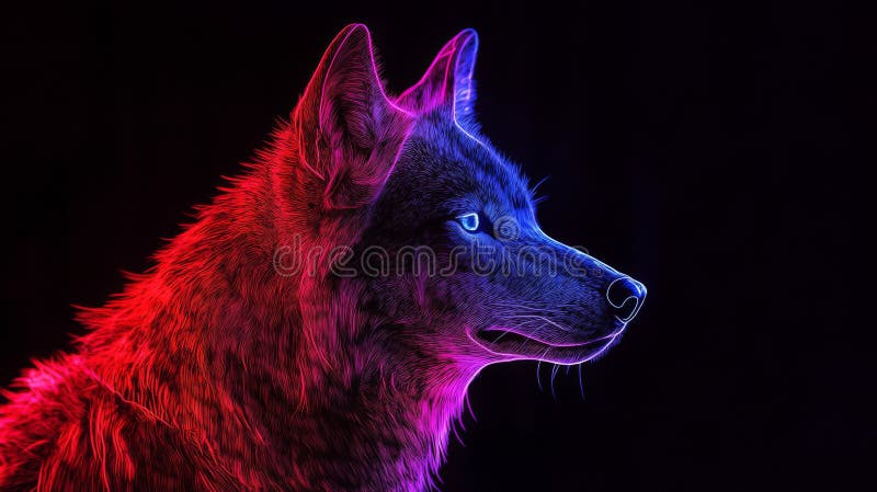 Red and Blue Glowing Wolf Digital Art Stock Illustration - Illustration ...