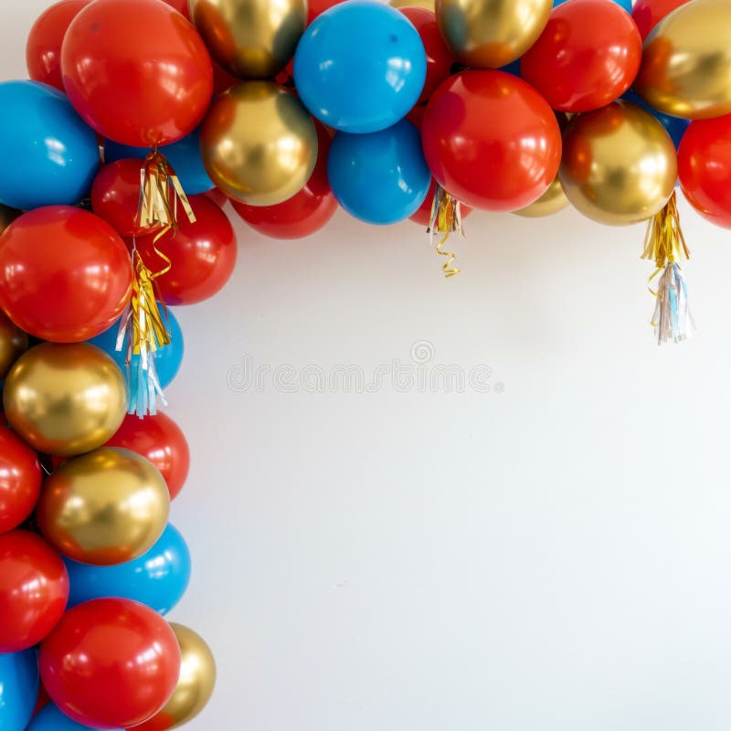 Red Blue Gold Balloon Arch Party Decoration Stock Illustration ...