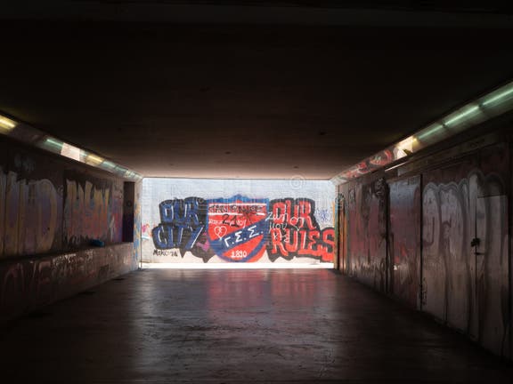 Red and Blue Graffiti in Athens Greece Underpass Editorial Stock Image ...