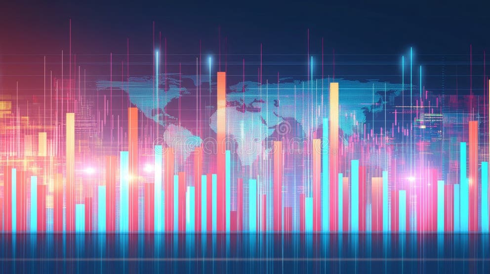 Red and Blue Graphs and a Map of the World Used for Visualizing ...
