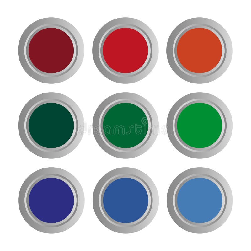 Red, Blue and Green 3d Buttons. Round Glass Web Icons. Vector ...