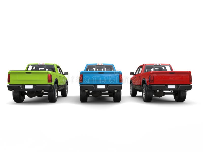 Red, Blue, Green Pick-up Trucks - Rear View Stock Illustration ...
