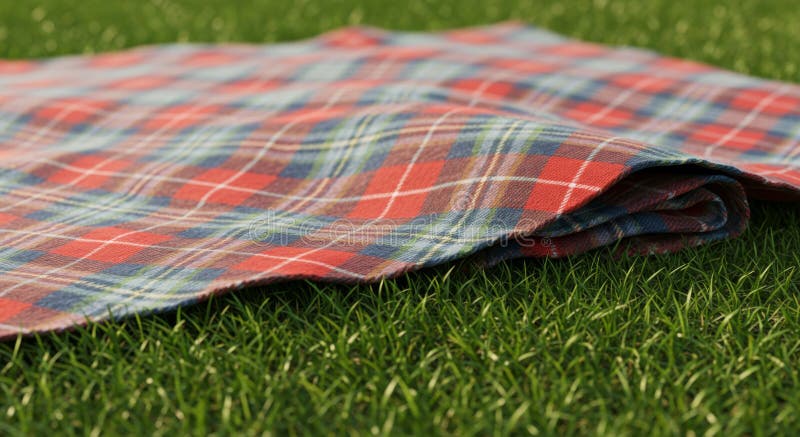 Red Blue Green Plaid Blanket on Grass Stock Illustration - Illustration ...