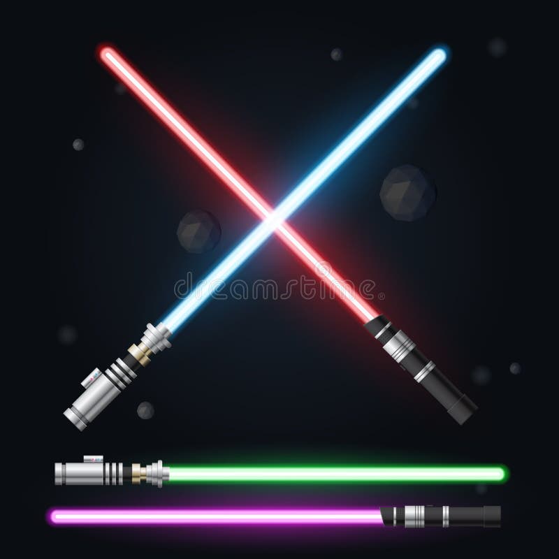 Red, Blue Green and Purple Light Swords. Vector Illustration. Stock ...