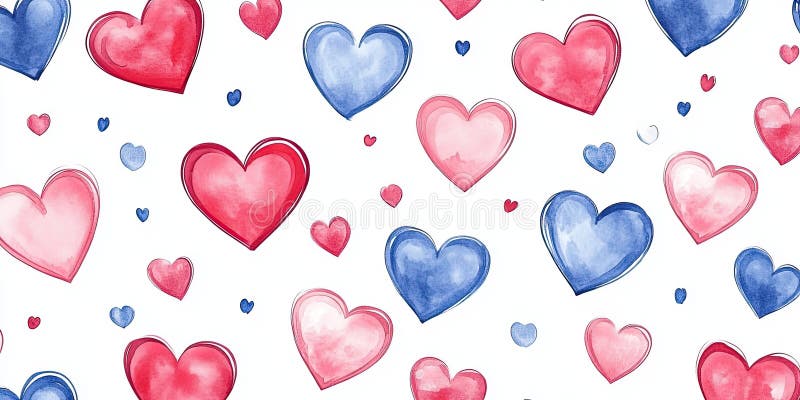 Red and Blue Heart Seamless Pattern Illustration. Stock Illustration ...