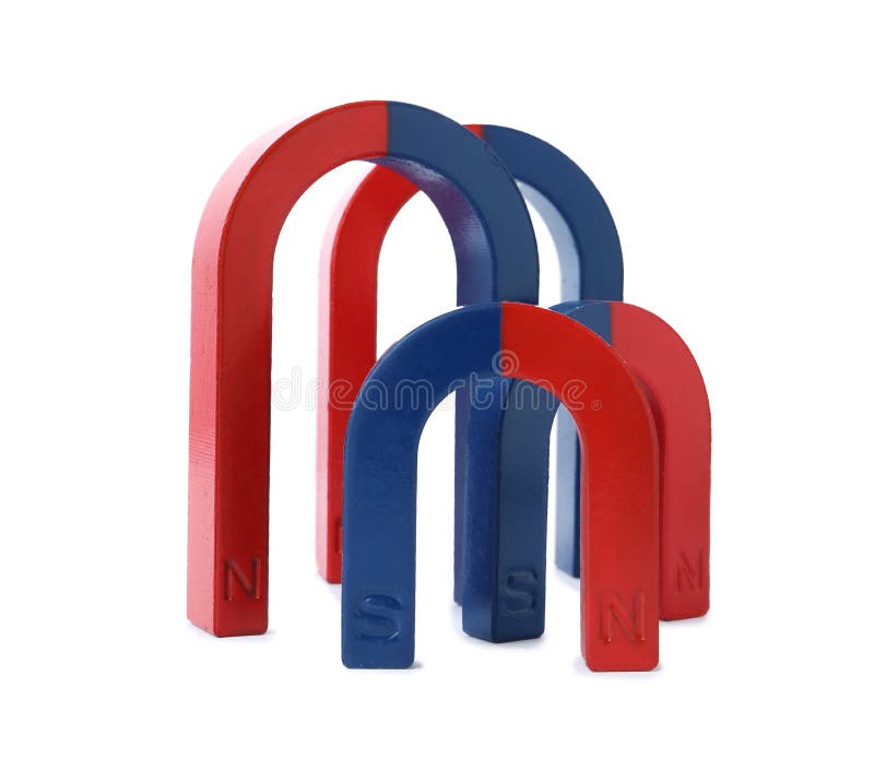 Red and Blue Horseshoe Magnets on White Stock Image - Image of physics ...