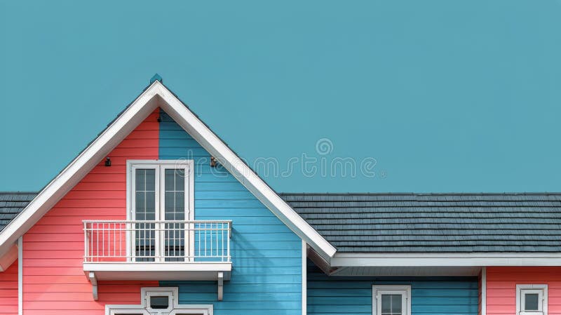Red and Blue House with Balcony Stock Image - Image of traditional ...