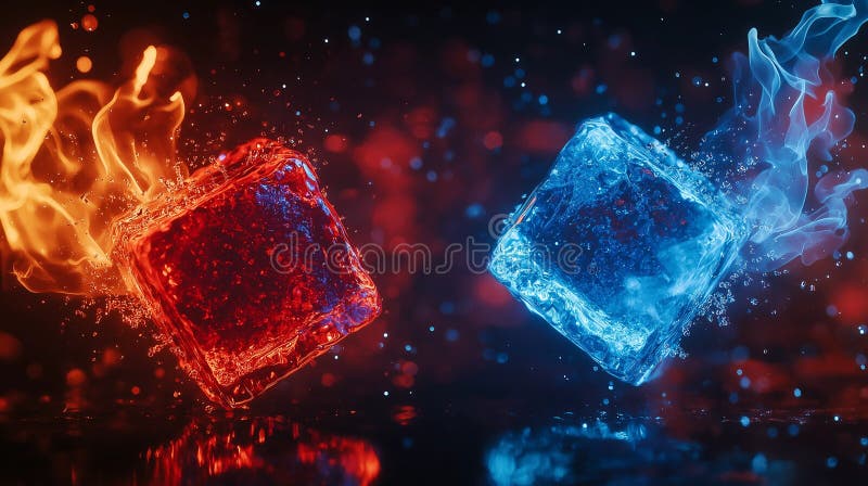 Red and Blue Ice Cube with Flame Stock Illustration - Illustration of ...