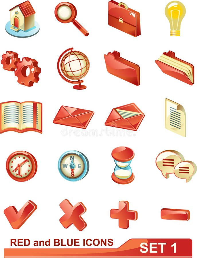 Red and blue icons set 1 stock vector. Illustration of design - 12717564