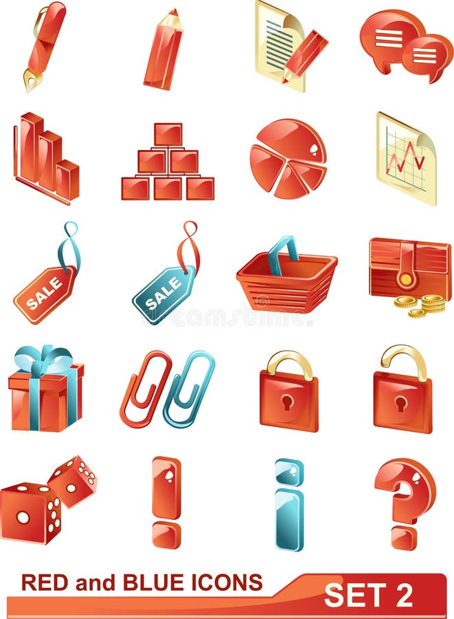 Red and blue icons set 2 stock vector. Illustration of clip - 12717770
