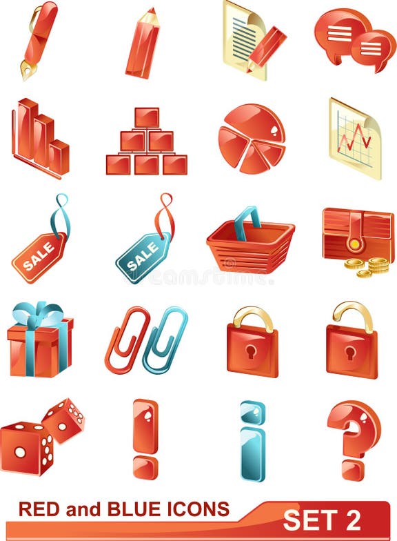 Red and blue icons set 2 stock vector. Illustration of clip - 12717770