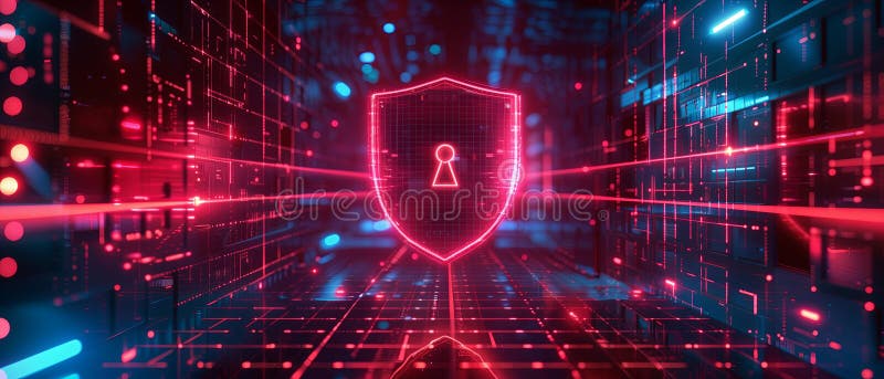 A Red and Blue Image of a Keyhole on a Shield. Digital Security ...