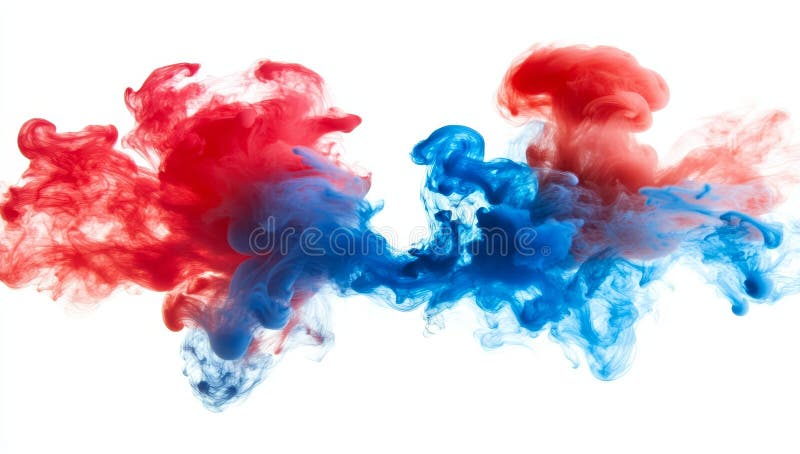Red and Blue Ink on White Symbolizing Rivalry and Struggle or Merging ...