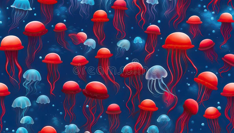 Red and Blue Jellyfish Pattern Digital Art Stock Illustration ...