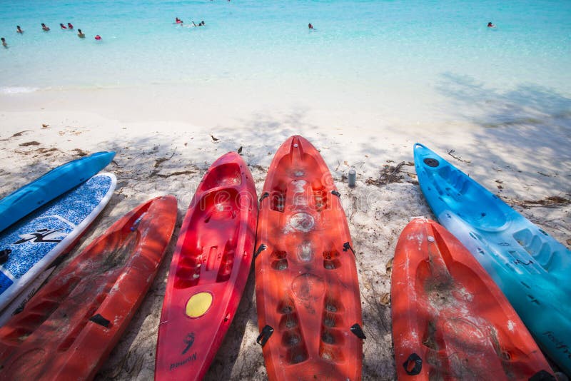 Red and Blue Kayak on the Beach Stock Photo - Image of outside, holiday ...