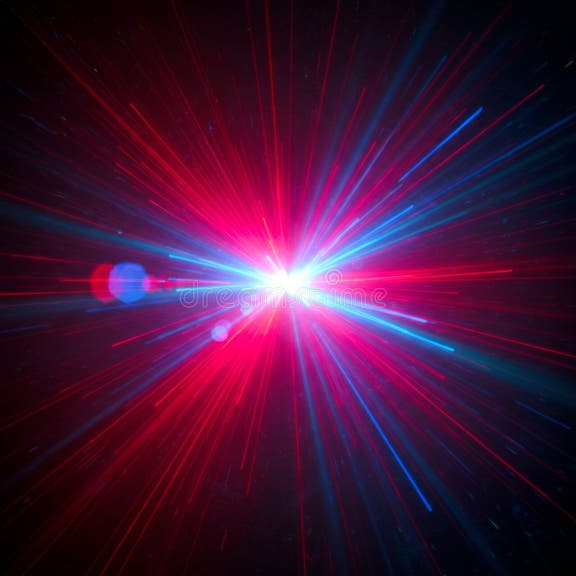 Red and Blue Laser Beams Exploding in the Dark Stock Illustration ...