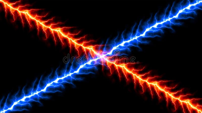 Red and Blue Lightnings - Vector Cold and Hot Plasma Intersection Stock ...