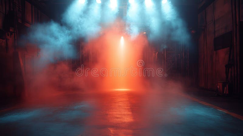 Red and Blue Lights Illuminating a Smoky Empty Photo Studio. Generated ...