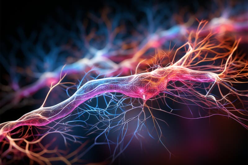 Red and Blue Lines Trace Neural Pathways in a Human Brain Stock ...