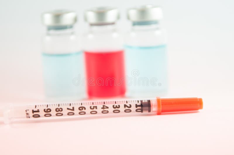 Red and Blue Liquid in Injection Vials Stock Image - Image of care ...