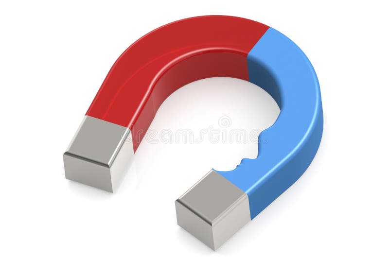 Red and Blue Magnet with Human Head for Attraction Psychology Concept ...