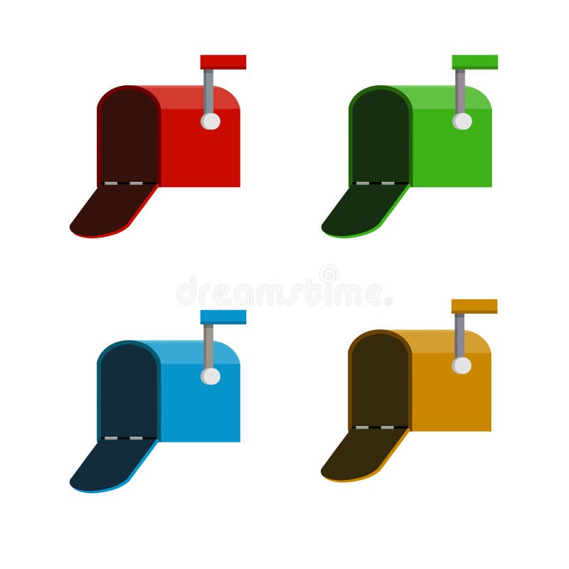 Set of Blue and Red Mailbox. Mail and Message. Cartoon Flat ...
