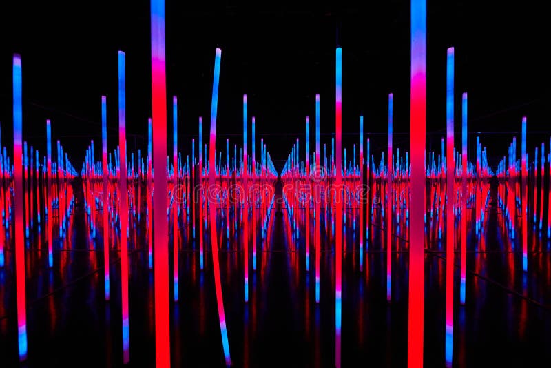 Red and Blue Mesmerizing LED Light Poles in Infinity Mirror Room ...