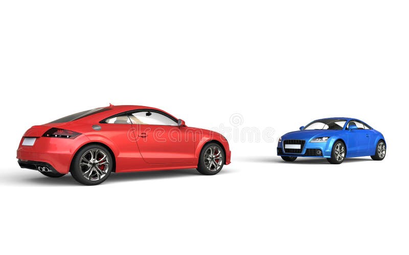 Red and Blue Modern Cars on White Background Stock Photo - Image of ...