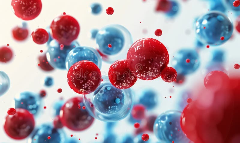 Red and Blue Molecules Float in Scientific Visualization, Particles ...