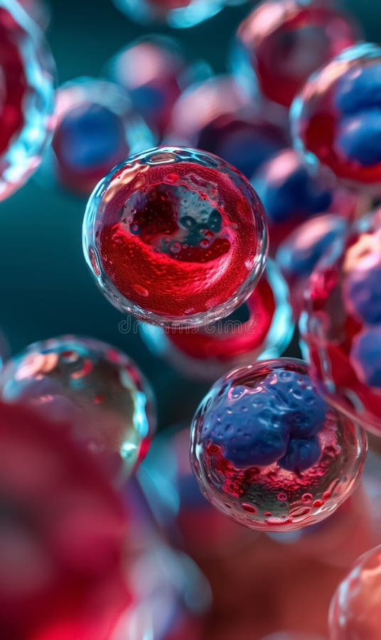 Red and Blue Molecules Float in Scientific Visualization, Particles ...