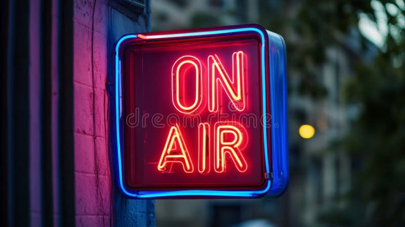 Red and Blue Neon on Air Sign at Night Stock Illustration ...