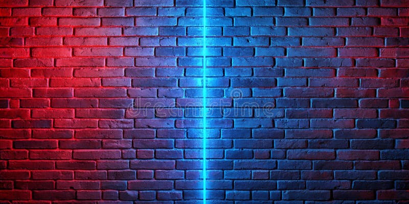 Red and Blue Neon Light on Brick Wall Brick Wall Background Lighting ...