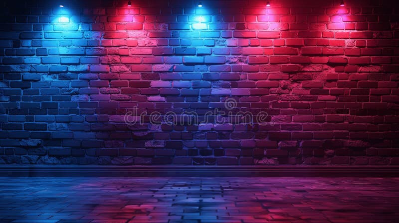 Red and Blue Neon Light on Brick Wall Background with Spotlight for ...