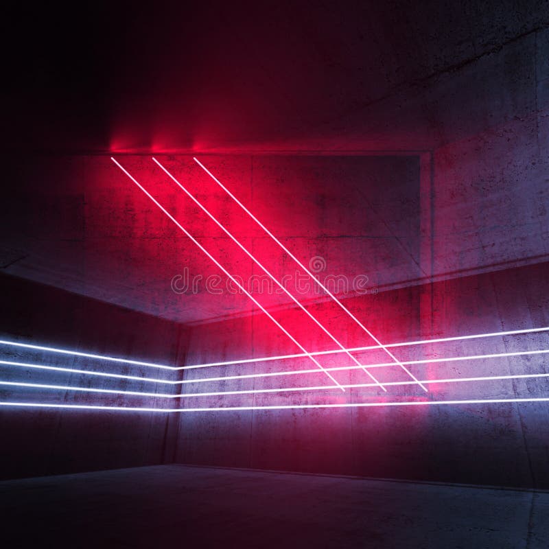 Red and Blue Neon Light Lines, 3d Render Stock Illustration ...
