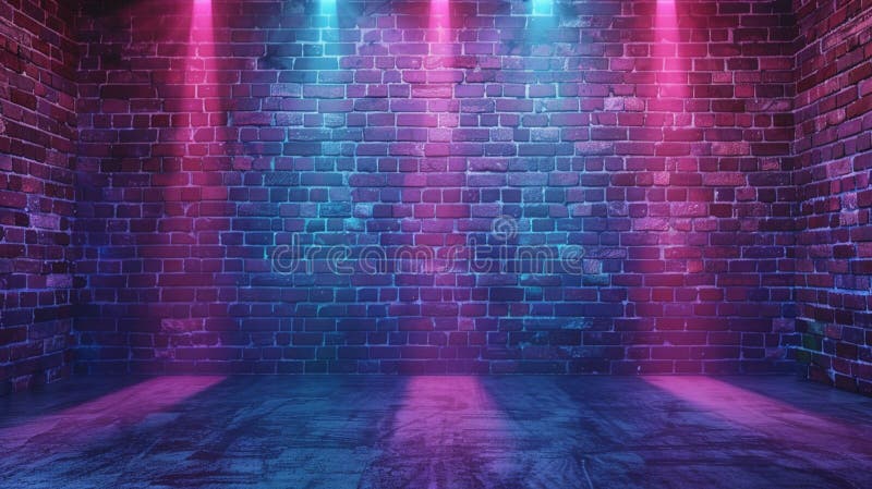 Red and Blue Neon Lighting Effect on Exposed Brick Walls: Vertical ...