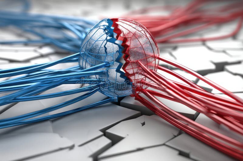 Global Division Represented by Blue and Red Network Cables Highlighting ...