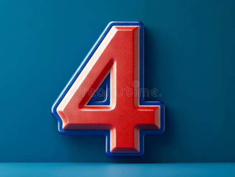 A Red and Blue Number Four on a Blue Background Stock Illustration ...