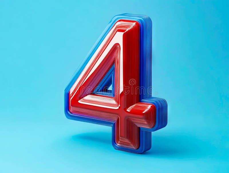 A Red and Blue Number Four on a Blue Background Stock Illustration ...