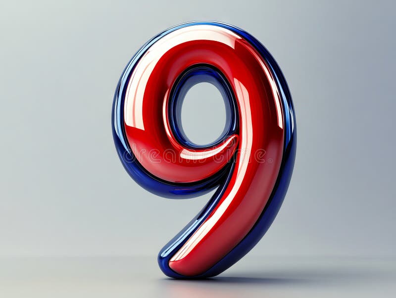 A Red and Blue Number 9 on a Gray Background Stock Illustration ...