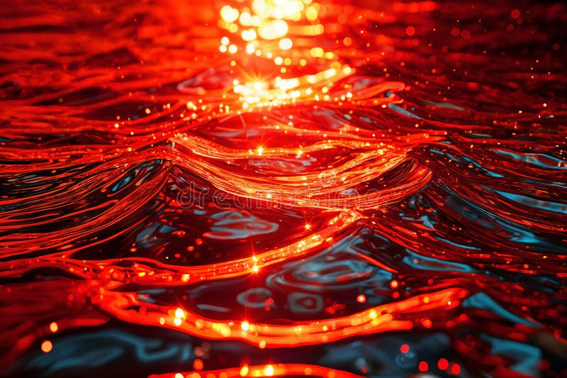 Red and Blue Ocean Waves with Sparkling Reflections Stock Illustration ...