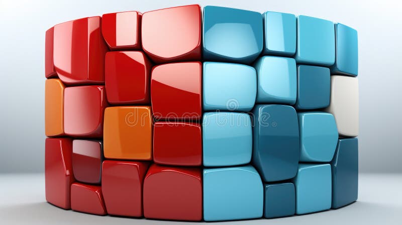A Red, Blue, and Orange Cube in a White Room. AI. Stock Illustration ...