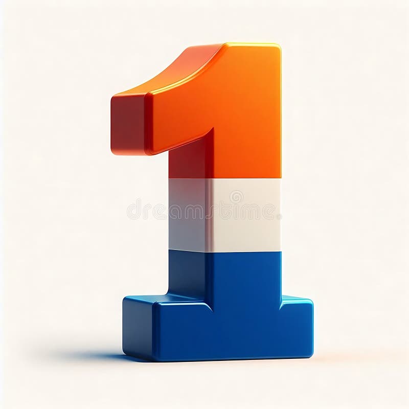 A Red, Blue and Orange Number 1. the Number is in a Cube Shape Isolated ...