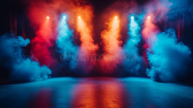Red Blue Orange Stage Lighting with Smoke Stock Illustration ...