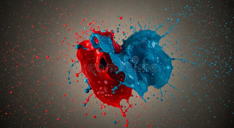 Red and Blue Paint Splash Collision on Dark Background Stock ...