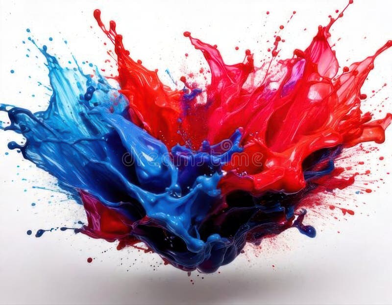 Red and Blue Paint Splash Vibrant Abstract Art on White Background ...